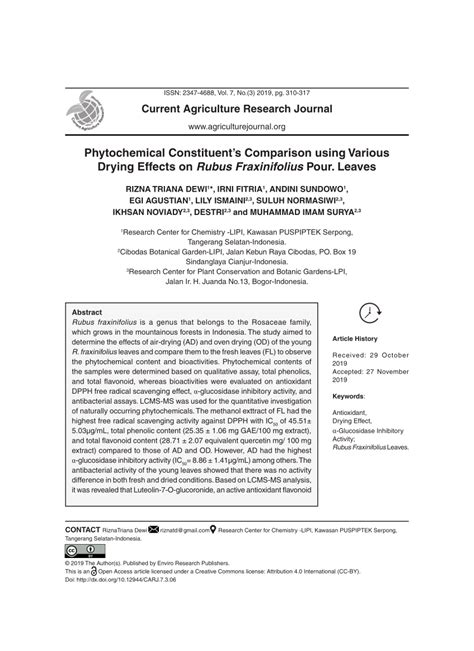 Pdf Phytochemical Constituents Comparison Using Various Drying Effects On Rubus Fraxinifolius