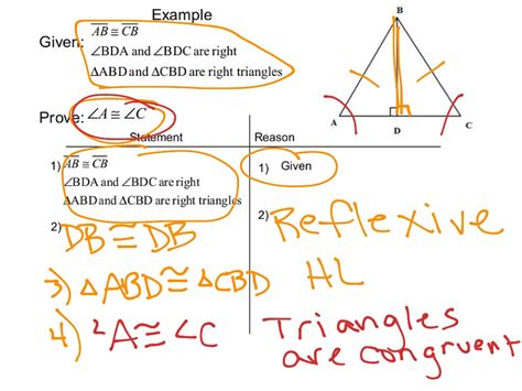 showme prove right triangles congruent using the hypotenuse leg theorem