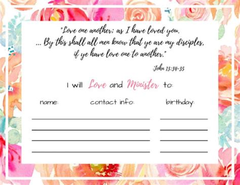 Ministering Assignment Cards Lds Relief Society Printable Floral Etsy