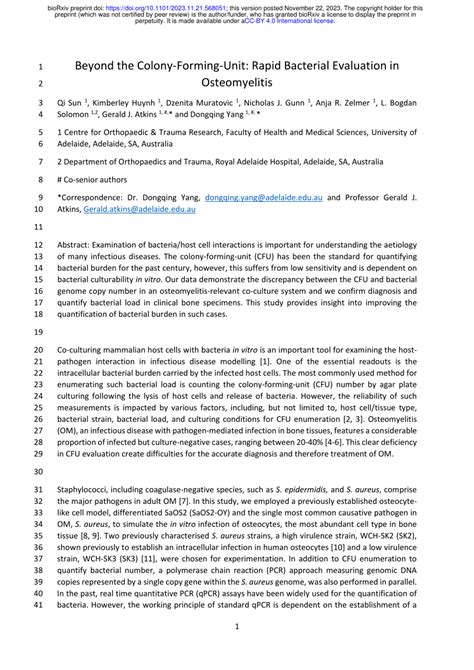 Pdf Beyond The Colony Forming Unit Rapid Bacterial Evaluation In Osteomyelitis