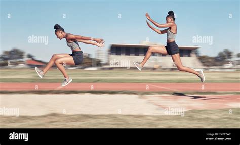 Time Lapse Long Jump And Woman Running Jumping And Cross In Sand Pit