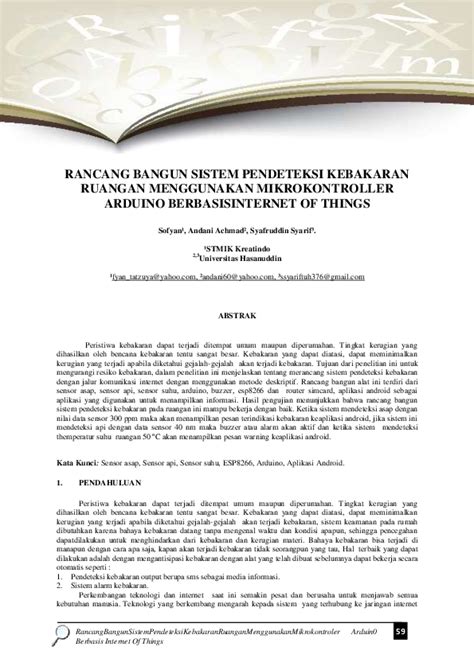 Pdf Rancang Bangun Sistem Pendeteksi Kebakaran Ruangan Menggunakan Mikrokontroller Arduino