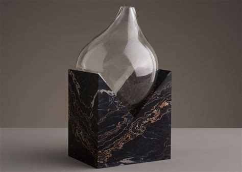 Studio EO S Indefinite Vases Pair Glass With Cut Stone Bases
