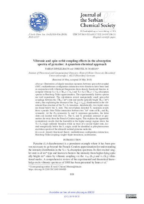 Pdf Vibronic And Spin Orbit Coupling Effects In The Absorption