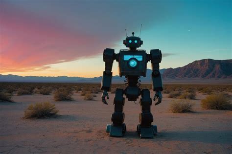 Futuristic Robot In Desert Twilight Premium Ai Generated Image