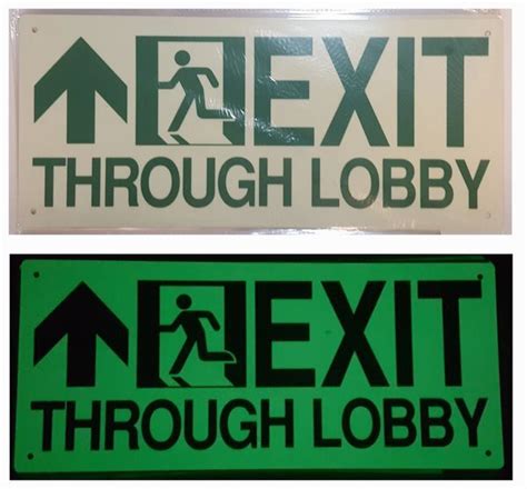 PHOTOLUMINESCENT EXIT THROUGH LOBBY SIGN HEAVY DUTY GLOW IN THE DARK EXIT THROUGH LOBBY SIGN