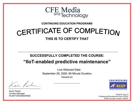 Certificate Of Completion Iiot Enabled Predictive Maintenance Online Course Ahmed Said Kotb