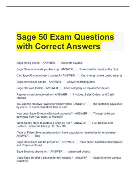 Sage 50 Exam Questions With Correct Answers Sage Stuvia Us