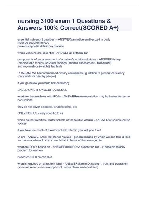 Nursing 3100 Exam 1 Questions And Answers 100 Correct Scored A Nursing 3100 Stuvia Us