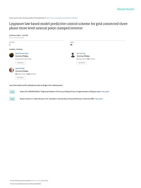 Lyapunov Law Based Model Predictive Control Download Free Pdf Power Inverter Power Electronics