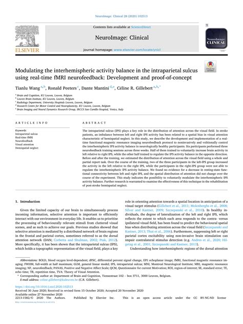 Pdf Modulating The Interhemispheric Activity Balance In The Intraparietal Sulcus Using Real