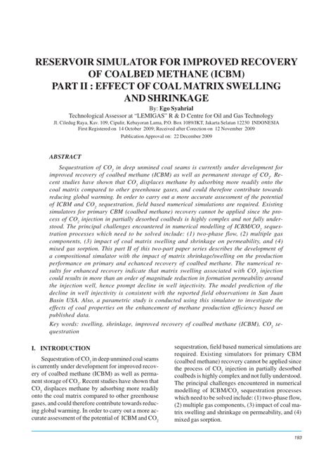 Pdf Reservoir Simulator For Improved Recovery Of Coalbed Methane Icbm Part Ii Effect Of