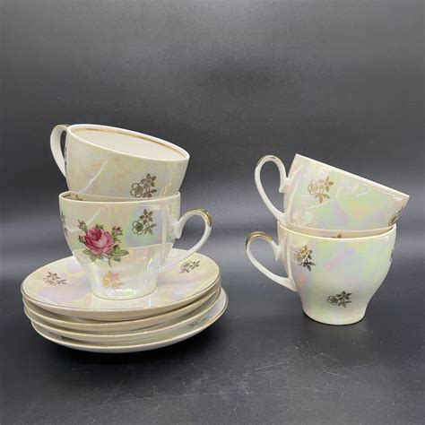 Набор из 4 х чайных пар украшенных цветочным декором фарфор деколь золочение Kahla ГДР