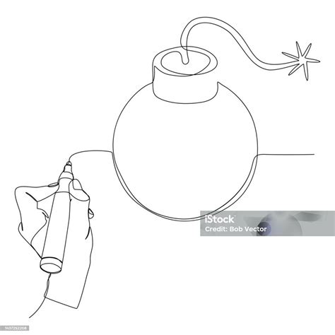 펠트 팁 펜으로 쓴 폭탄의 연속 한 줄 얇은 선 그림 벡터 개념입니다 윤곽 그리기 창의적인 아이디어 검은색에 대한 스톡 벡터 아트 및 기타 이미지 Istock