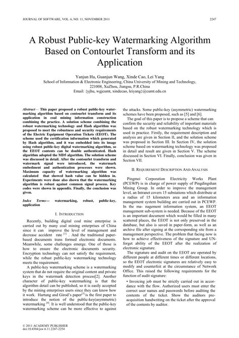Pdf A Robust Paper Public Key Watermarking Based On Contourlet Algorithm Transform And Its