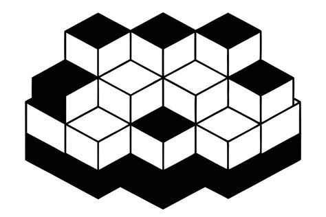 Black And White Isometric Cube Design Featuring Intricate Geometric