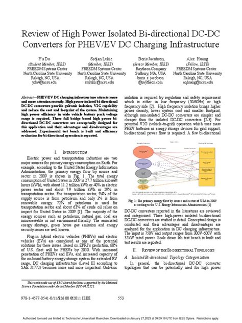Review Of High Power Isolated Bi Directional Dc Dc Converters For Phev Ev Dc Charging