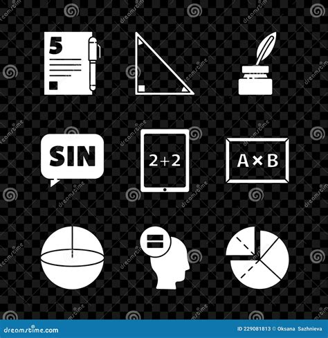 Set Test Or Exam Sheet And Pen Triangle Math Feather Inkwell
