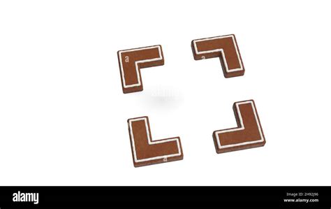 3d Rendering Of Gingerbread Cookie In Shape Of Symbol Of Expand Frame Marks Isolated On White