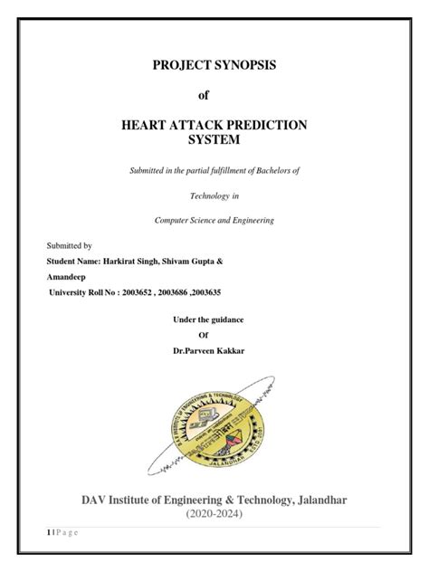 Synopsis Report Pdf Myocardial Infarction Cardiovascular Diseases