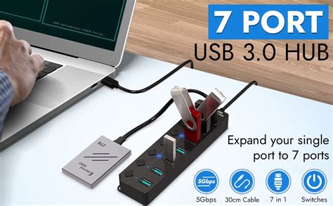 GLOBAL TECH Port USB Hub Multi USB Port Hub With Individual Switches And Lights USB