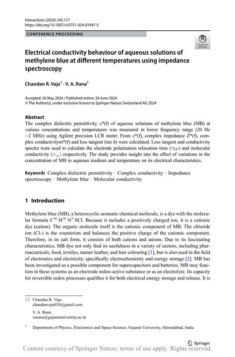 Electrical Conductivity Behaviour Of Aqueous Solutions Of Methylene Blue At Different