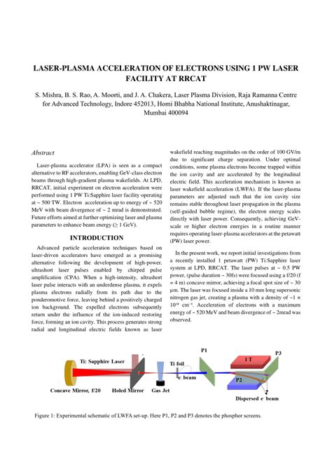 Pdf Laser Plasma Acceleration Of Electrons Using 1 Pw Laser Facility