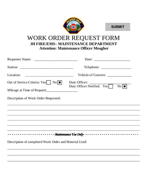 FREE Sample Work Request Forms In MS Word PDF