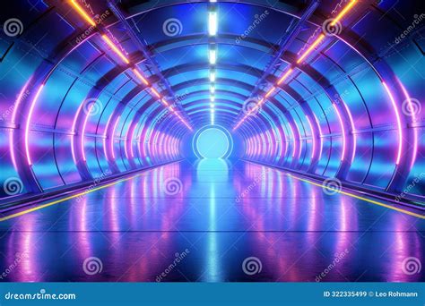 Futuristic Ai Tunnel With Neon Lights Advanced Technology Cybernetic Innovation Stock