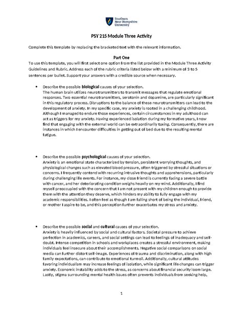 PSY 215 Module Three Activity Week 3 PSY 215 Module Three Activity Complete This Template By