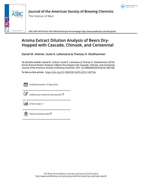 Pdf Aroma Extract Dilution Analysis Of Beers Dry Hopped With Cascade Chinook And Centennial