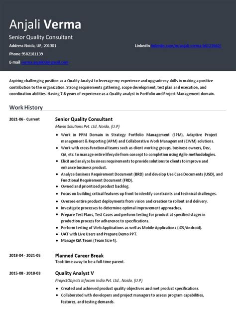 Anjali Verma Senior Quality Consultant Pdf Software Testing