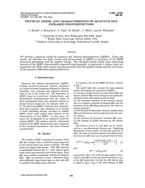 Pdf Physical Model And Characteristics Of Quantum Dot Infrared Photodetectors