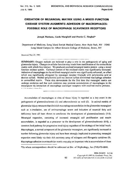 Pdf Oxidation Of Mesangial Matrix Using A Mixed Function Oxidase System Augments Adhesion Of