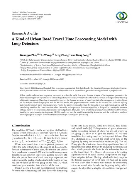 Pdf A Kind Of Urban Road Travel Time Forecasting Model With Loop Detectors