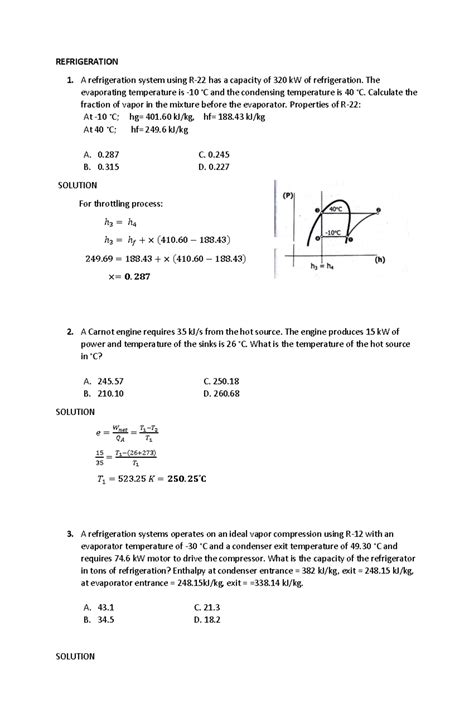Solved Problems A Solved Refrigeration Problems Refrigeration A Refrigeration System Using R