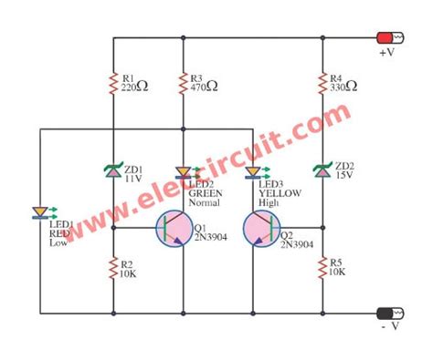LED Voltage Indicator Circuits ElecCircuit Com