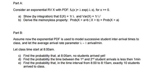 Solved Part A Consider An Exponential RV X With PDF Fx X Chegg