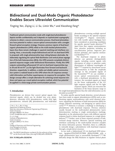 Bidirectional And Dual‐mode Organic Photodetector Enables Secure Ultraviolet Communication