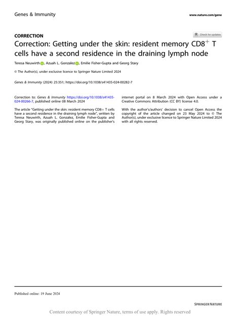 Correction Getting Under The Skin Resident Memory Cd8 T Cells Have A