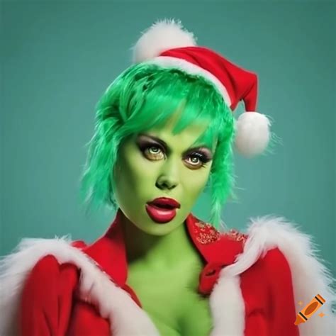 Cosplay Of A Stylish Female Grinch With Green Hair On Craiyon