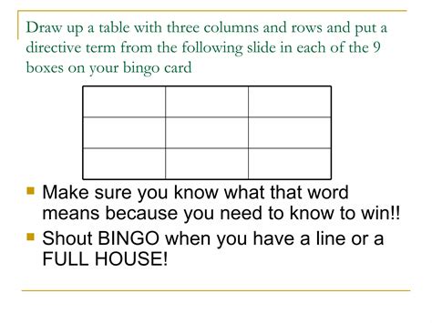 Directive Terms Bingo Ppt