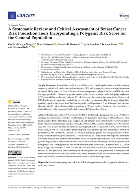 Pdf A Systematic Review And Critical Assessment Of Breast Cancer Risk Prediction Tools