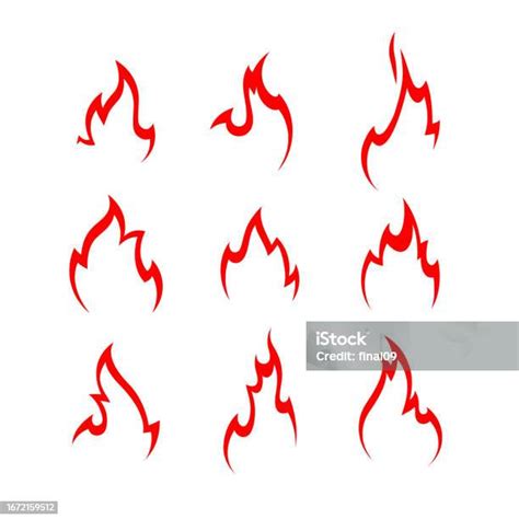 Ikon Set Api Simbol Atau Lambang Warna Merah Ilustrasi Stok Unduh