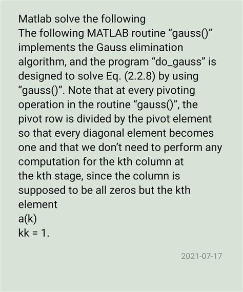 Solved Matlab Solve The Following The Following MATLAB Chegg
