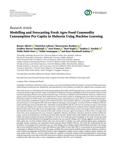 Pdf Modelling And Forecasting Fresh Agro Food Commodity Consumption Per Capita In Malaysia