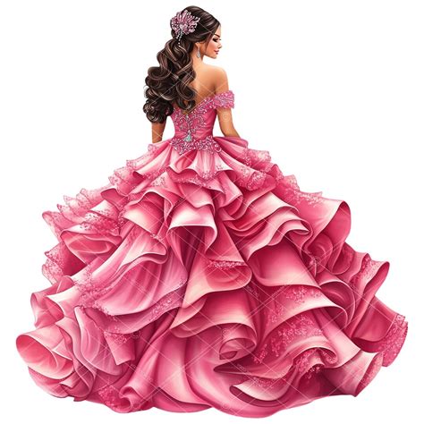 Pink Rhinestone Quinceañera Dress Clipart Png Etsy