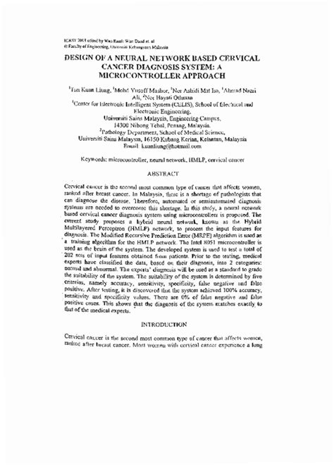 Pdf Design Of A Neural Network Based Cervical Cancer Diagnosis System A Microcontroller Approach