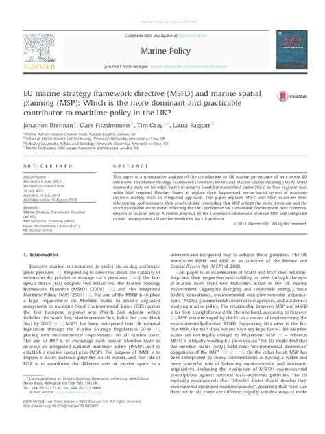 Pdf Eu Marine Strategy Framework Directive Msfd And Marine Spatial