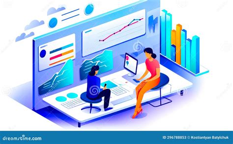 Man And Woman Are Sitting At Desk In Front Of Computer Generative Ai Stock Illustration